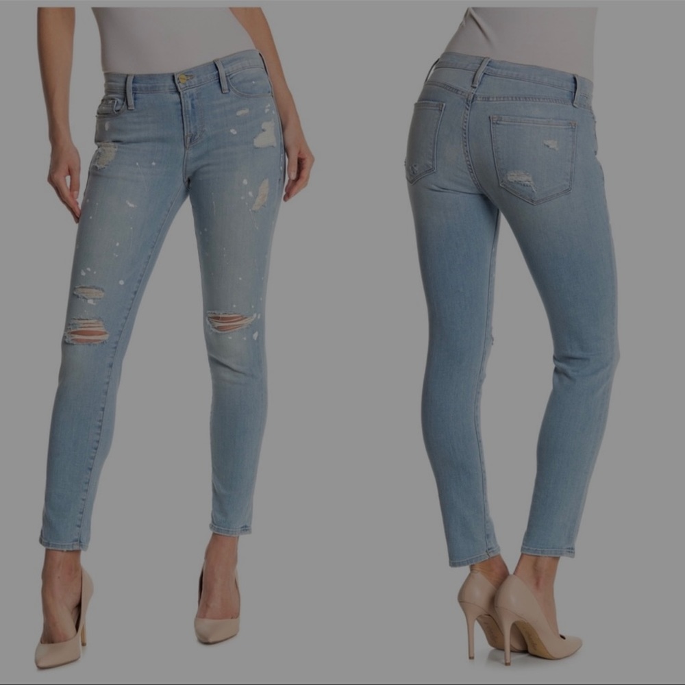 Frame Le Garon Paint Splatter Distressed Jeans Lake F… - Gem